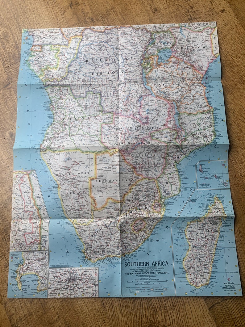Vintage Map of Southern Africa National Geographic 1962 - Etsy