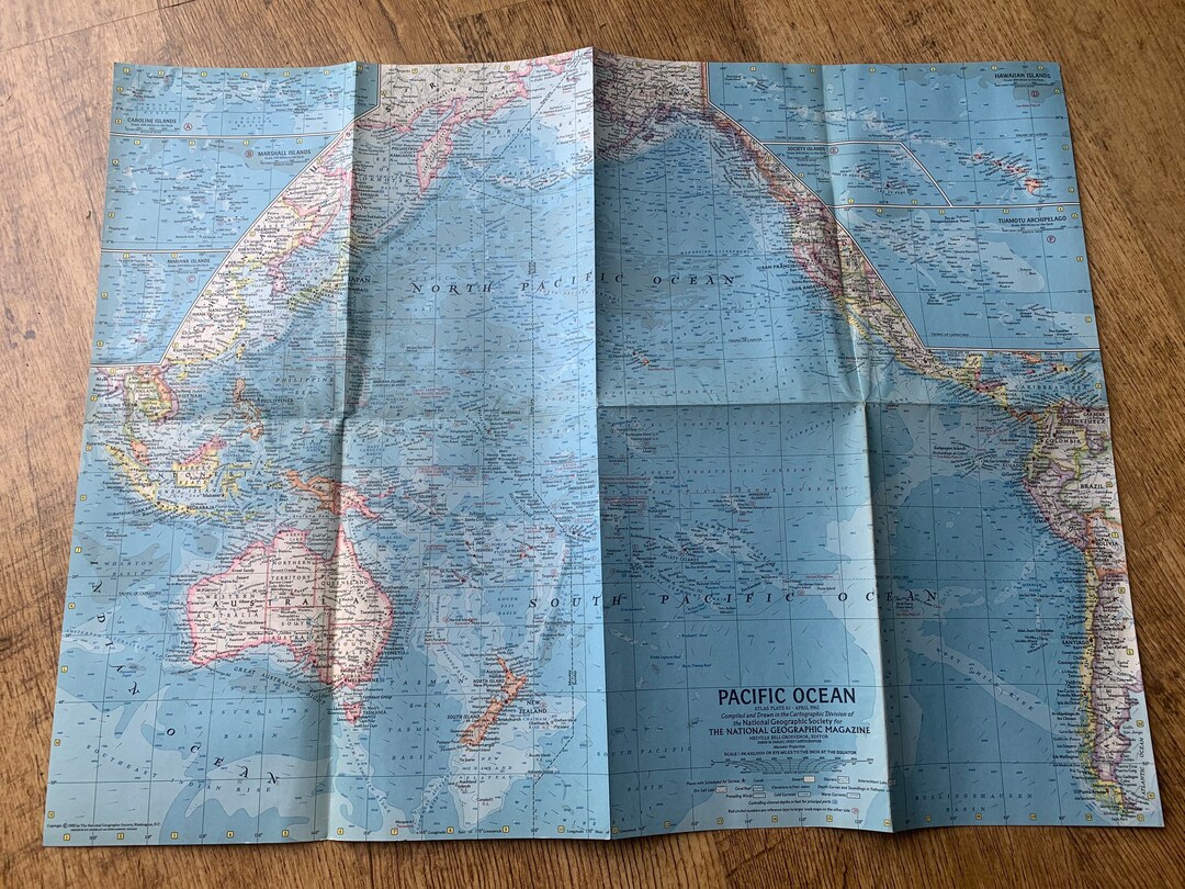 Vintage Double Sided Map of the Pacific Ocean and New Zealand ...