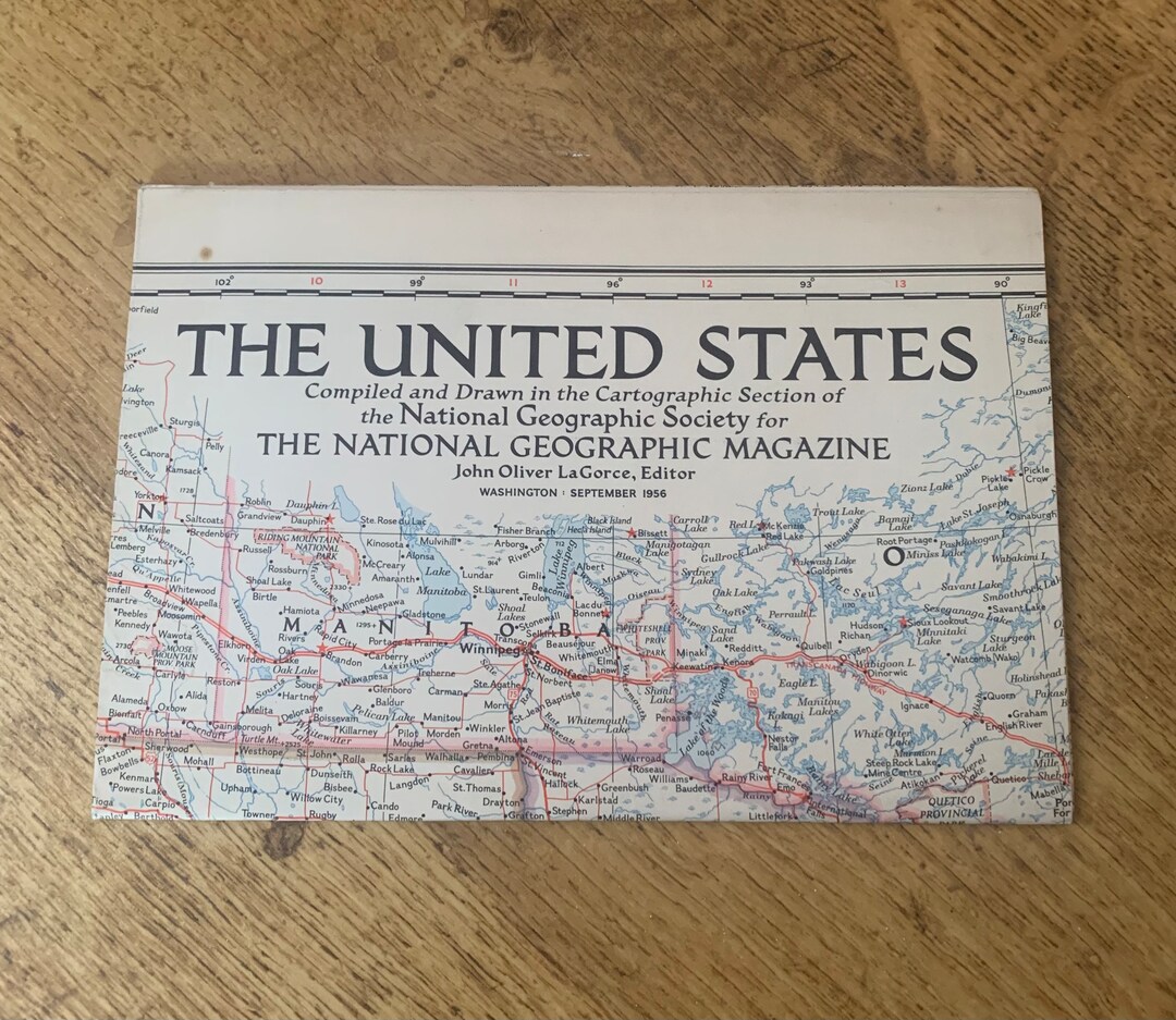 Vintage Map of the United States of America - National Geographic 1956 ...