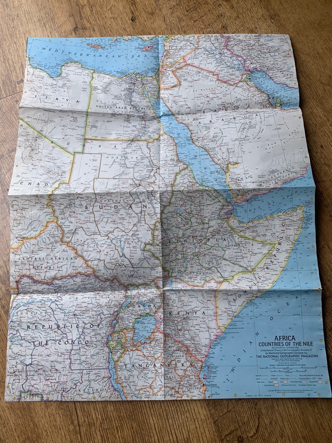 Vintage Map of Africa Countries of the Nile - National Geographic 1963 ...