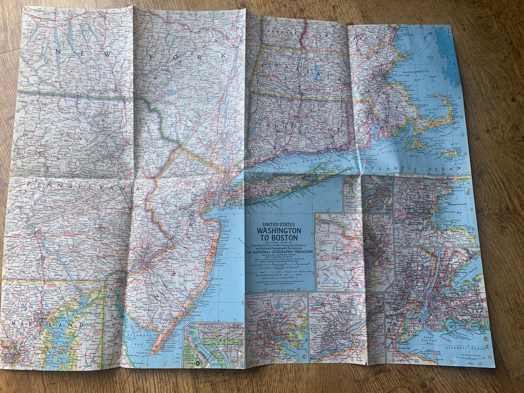 Vintage Map of the United States America - Washington to Boston ...