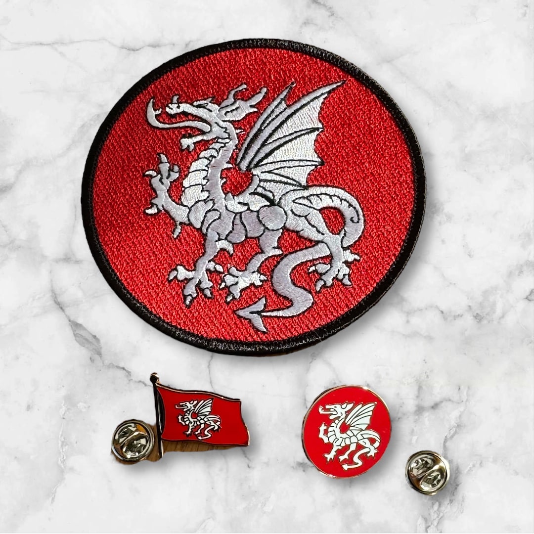 English Saxon White Dragon Badges on Red Background - Etsy