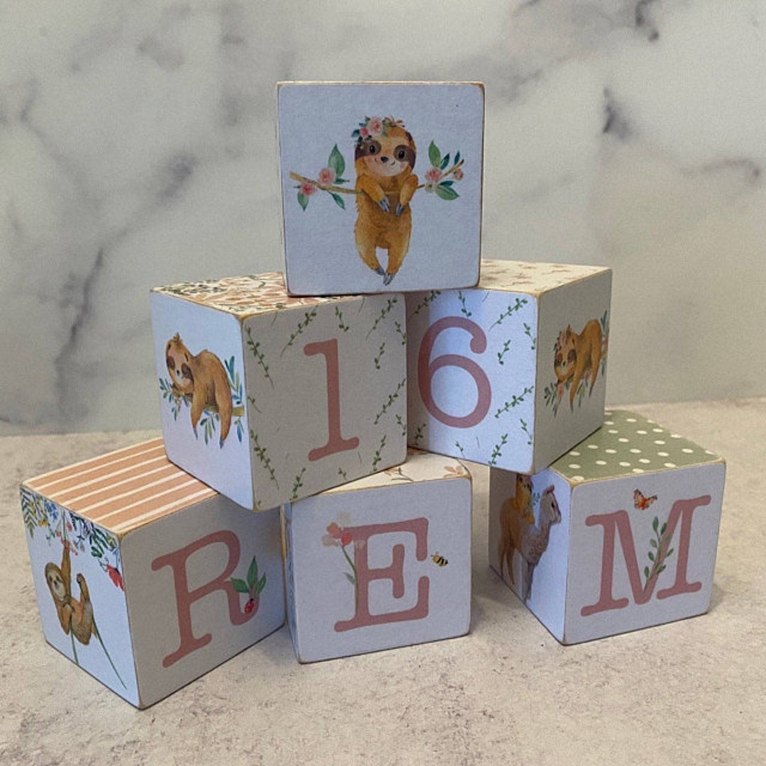 Personalized Sloth Theme Baby Blocks MADE TO ORDER Available in Two ...