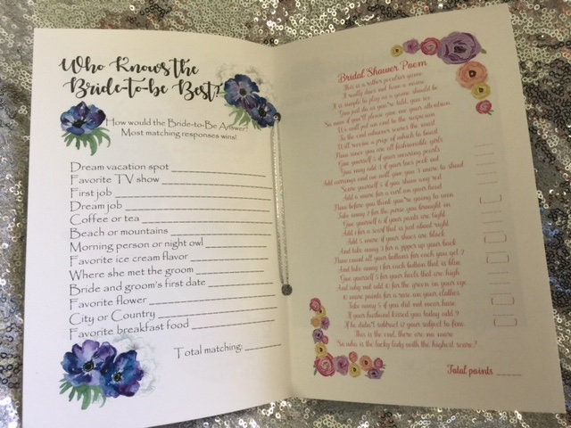 Custom Bridal Shower Game Booklet - Etsy