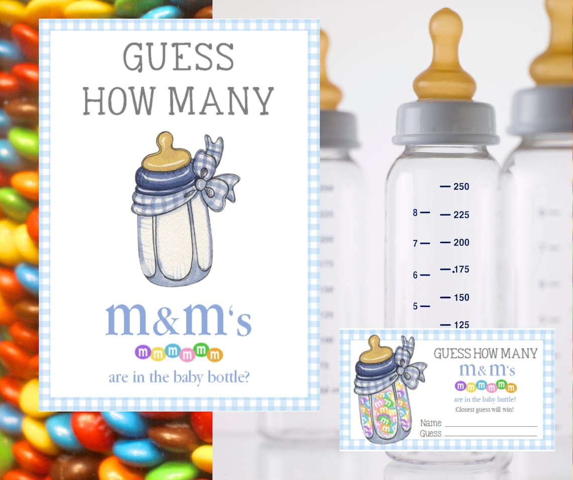 Guess How Many M&m's Are in the Baby Bottle - Baby Shower Game - Etsy