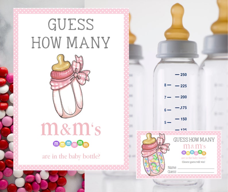 Guess How Many M&m's Are in the Baby Bottle - Baby Shower Game - Etsy