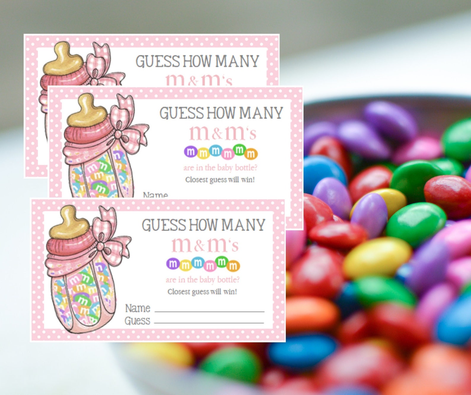 Guess How Many M&m's Are in the Baby Bottle - Baby Shower Game - Etsy