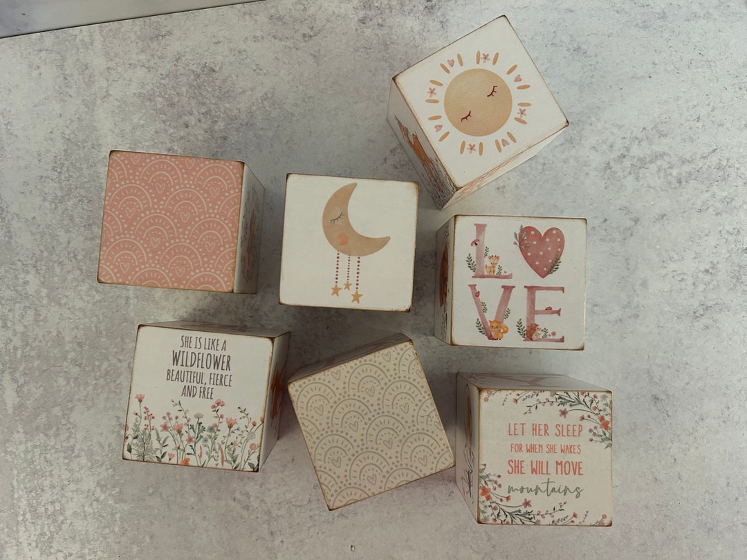 Boho Wildflowers, Animals and Doodles Personalized Baby Blocks MADE TO ...