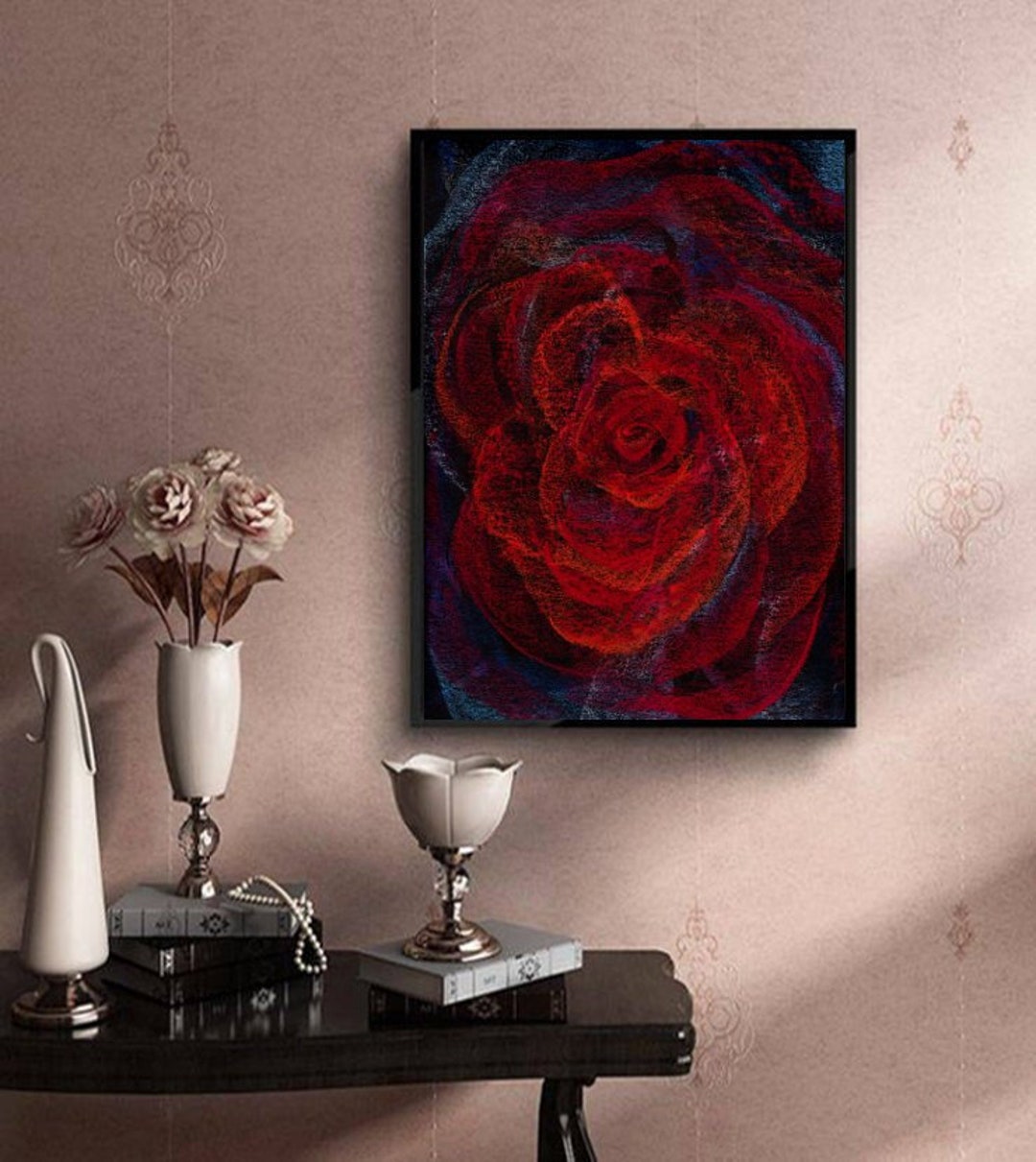 Red Rose Art Print DIGITAL DOWNLOAD Art Print Floral Wall - Etsy