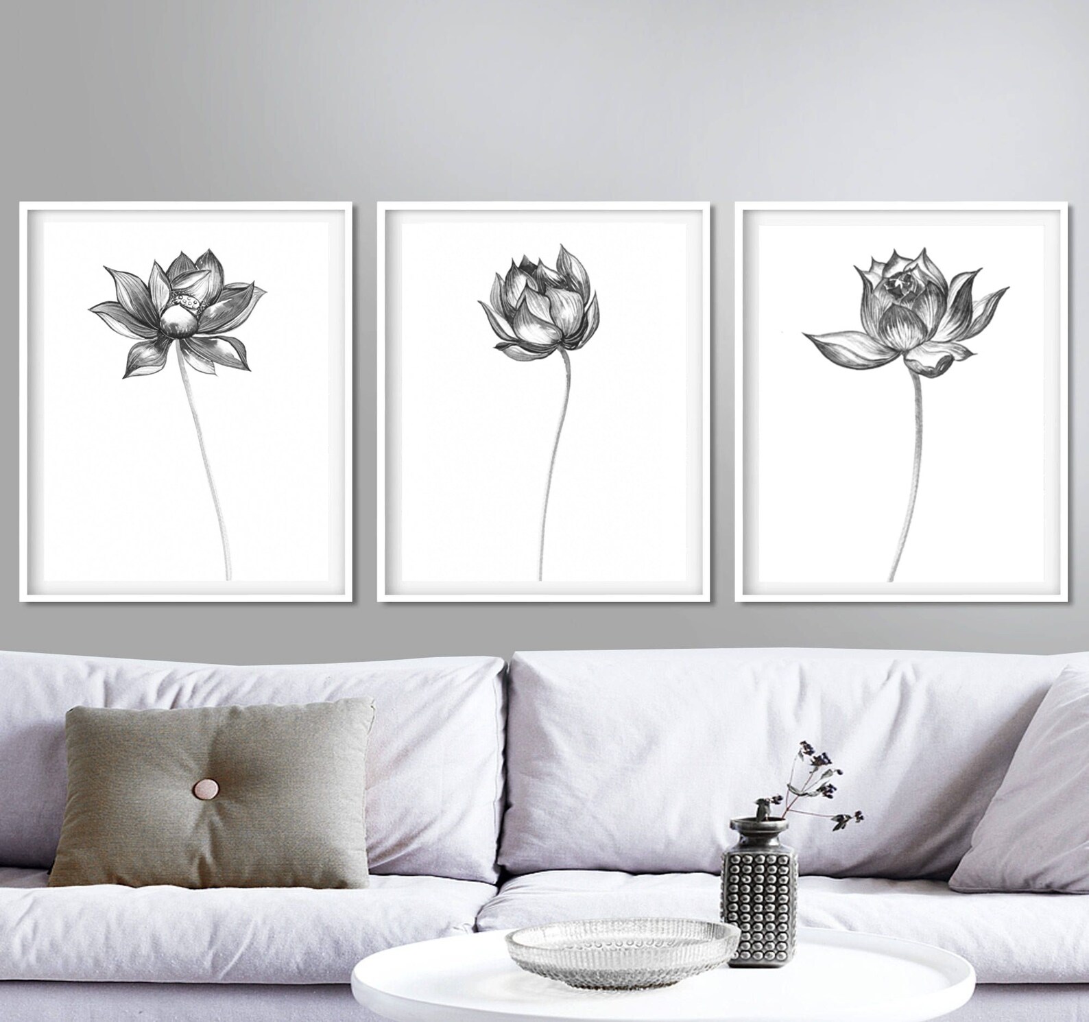 Grey Wall Art Large Wall Decor Set of 3 Prints Black White | Etsy