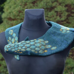 Felted Spotted Sea Dragon Scarf/ Wool Stole Shaped Like Blue-green ...