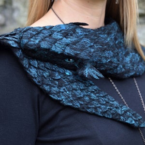 Felted Dark Sea Dragon Scarf/ Wool Stole Shaped Like Blue-green Winged ...