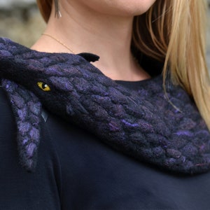 Felted Night Dragon Scarf/ Wool Stole Shaped Like Dragon/ Shrug for ...