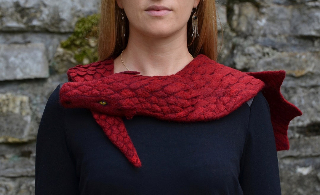 Felted Ruby Dragon Scarf/ Wool Stole Shaped Like Dragon/ Shrug for ...