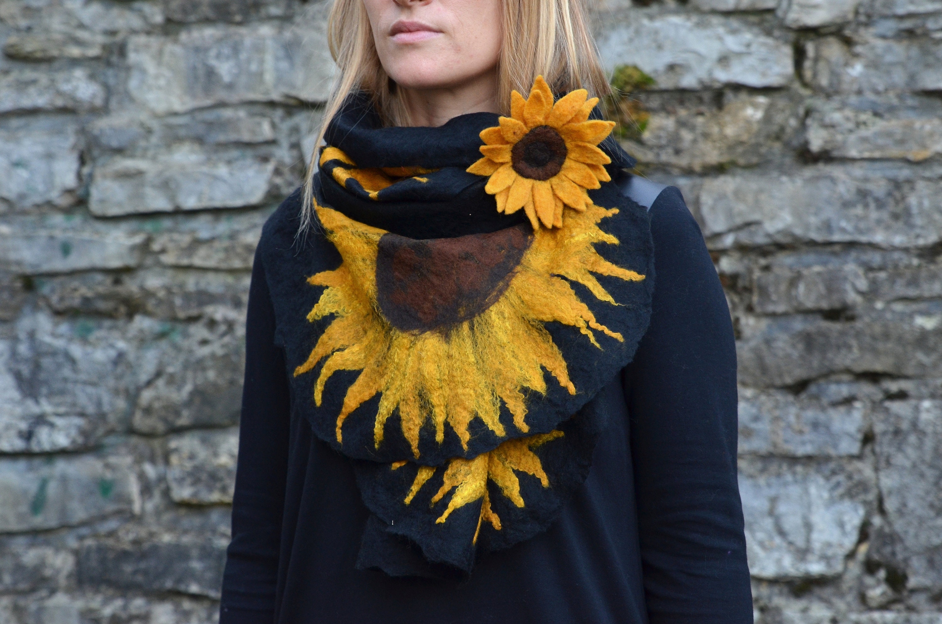 Sunflowers Nuno Felted Silk Shawl / for Autumn Evenings / | Etsy