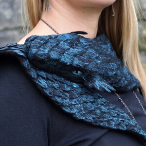 Felted Dark Sea Dragon Scarf/ Wool Stole Shaped Like Blue-green Winged ...