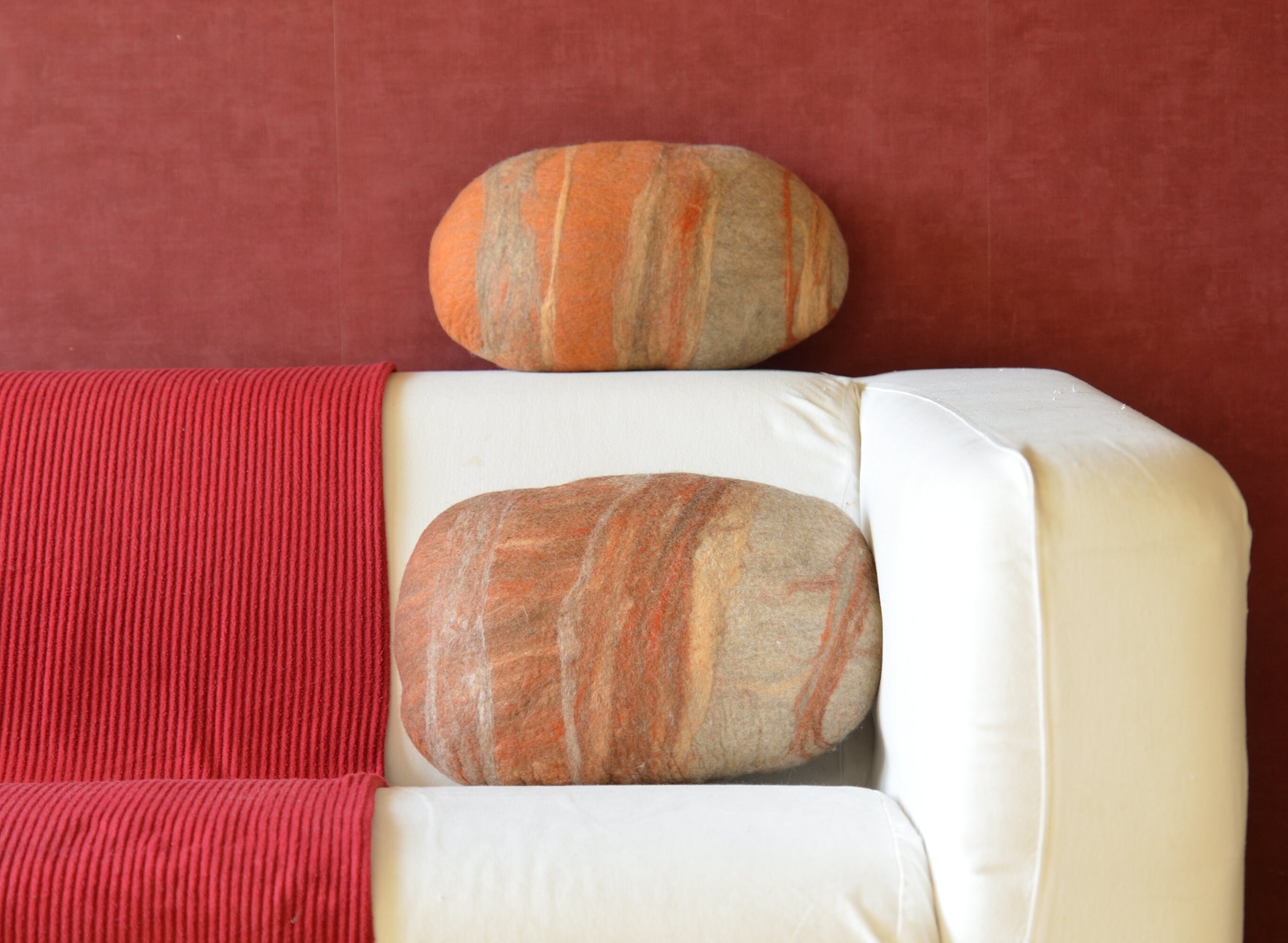 Set of two decorative felted stone pillows 2 / Wool cushion / | Etsy