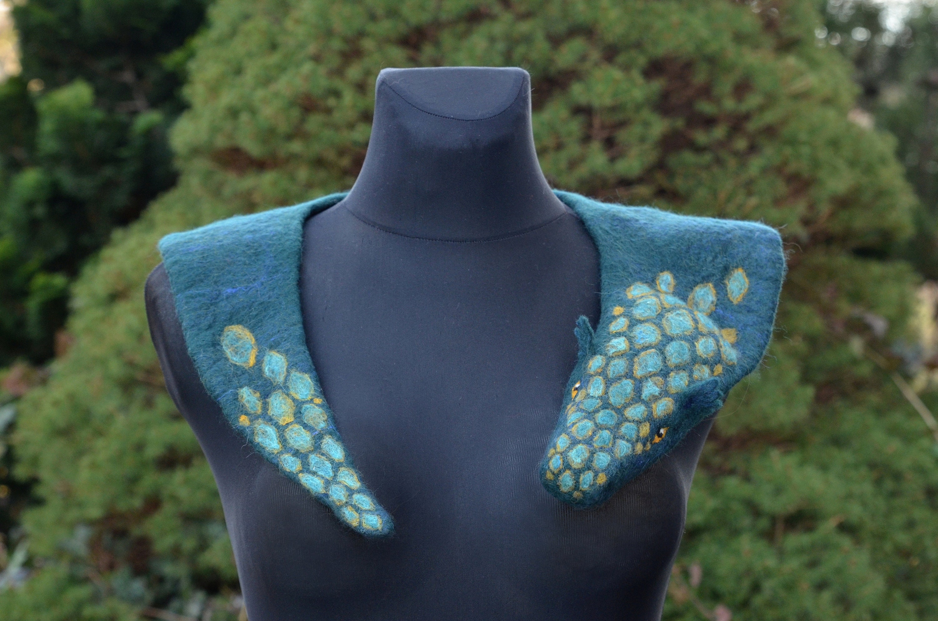 Felted Spotted Sea Dragon Scarf/ Wool Stole Shaped Like Blue-green ...