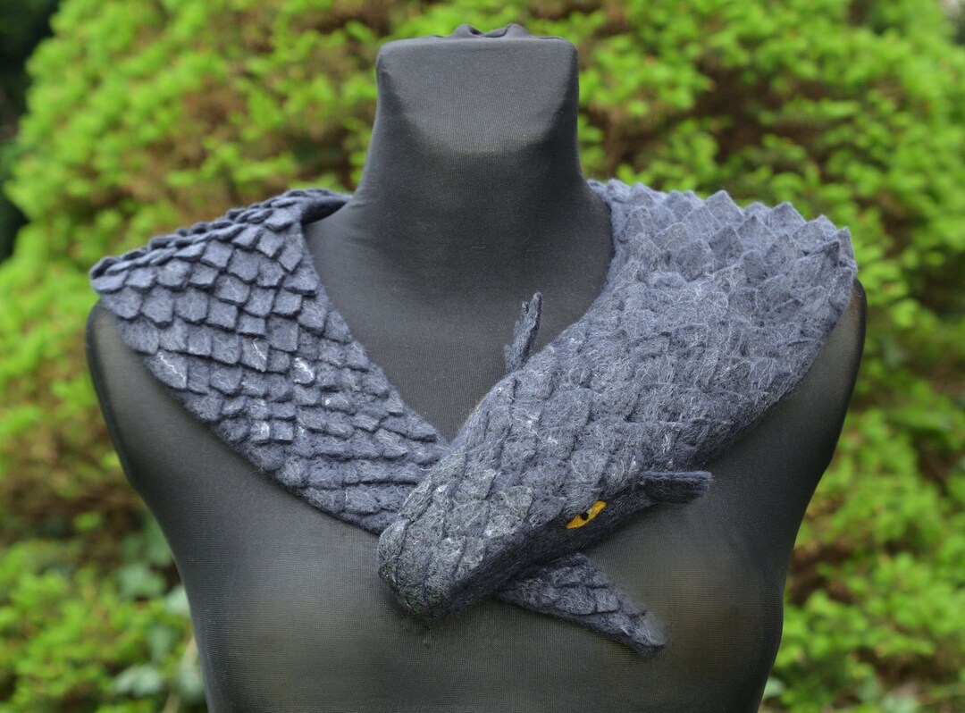 Felted Steel Dragon Scarf / Wool Stole Shaped Like Dragon / Shrug for ...