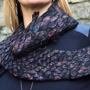 Felted Dark Iridescent Dragon Scarf/ Wool Stole Shaped Like Multi-color ...