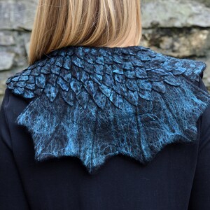 Felted Dark Sea Dragon Scarf/ Wool Stole Shaped Like Blue-green Winged ...