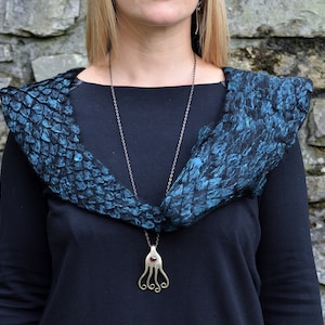 Felted Dark Sea Dragon Scarf/ Wool Stole Shaped Like Blue-green Winged ...