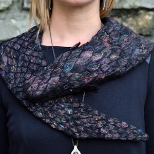 Felted Dark Iridescent Dragon Scarf/ Wool Stole Shaped Like Multi-color ...