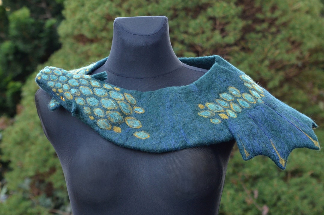 Felted Spotted Sea Dragon Scarf/ Wool Stole Shaped Like Blue-green ...