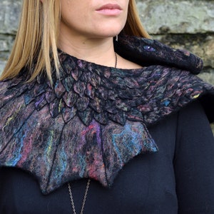 Felted Dark Iridescent Dragon Scarf/ Wool Stole Shaped Like Multi-color ...