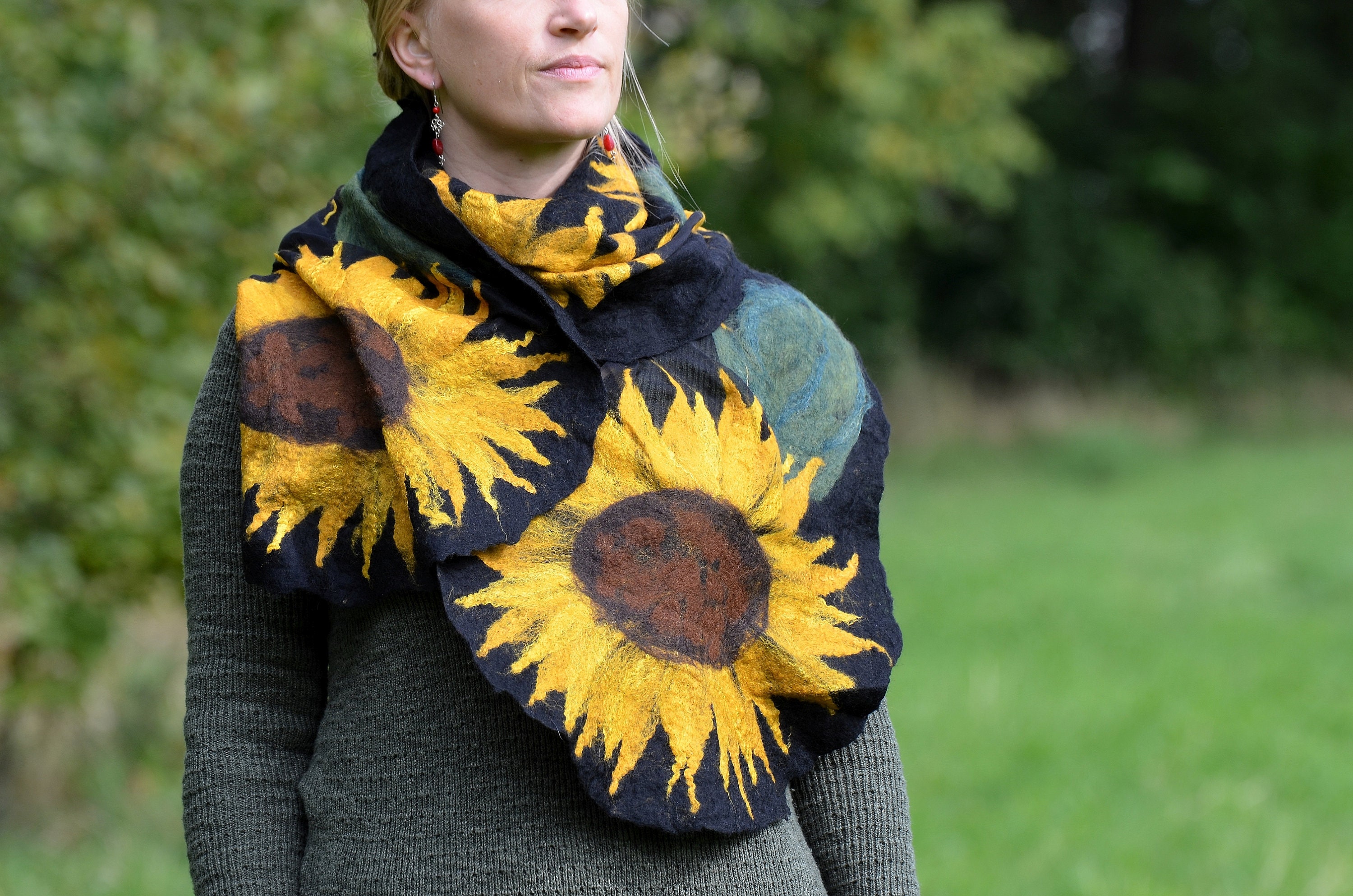 Sunflowers Nuno Felted Silk Shawl / for Autumn Evenings / Elegant Wrap ...