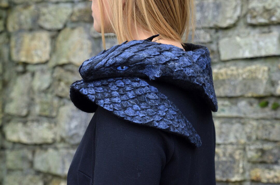 Felted Dark Sapphire Dragon Scarf / Wool Stole Shaped Like Winged ...