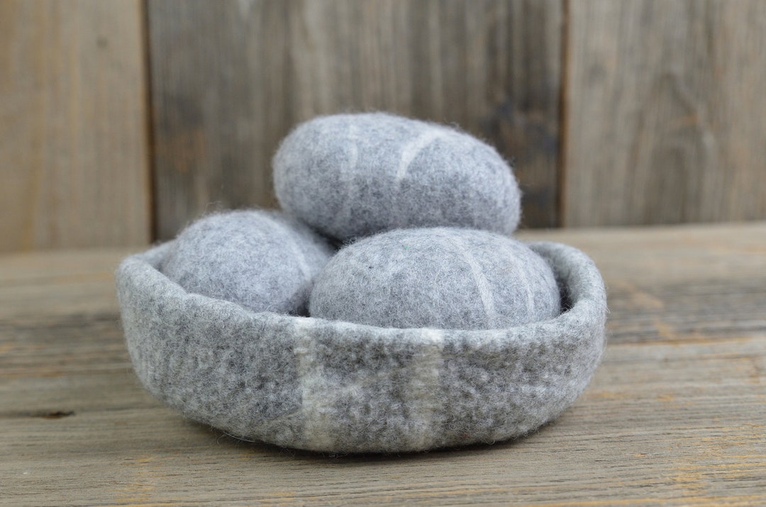 Felted Pebbles in Bowl / Set of 3 Wool Stones in a Pan / Decorative ...