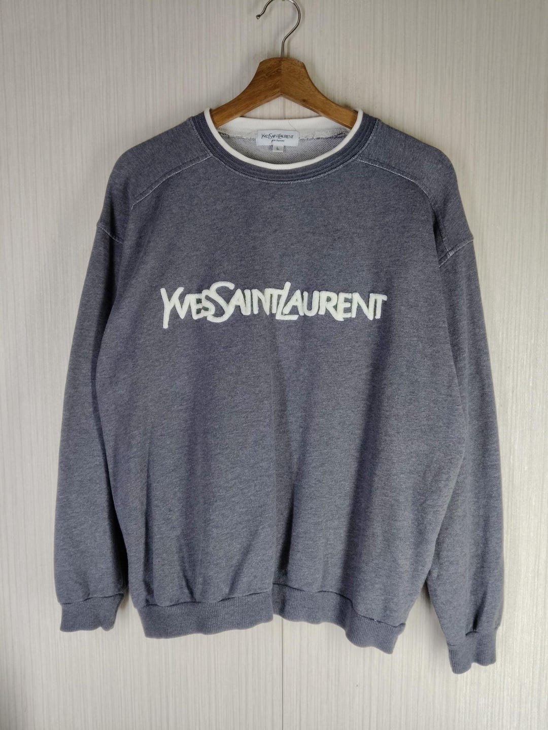 Rare Vintage 90s Yves Saint Laurent Spellout Embroidery Logo Crewneck ...