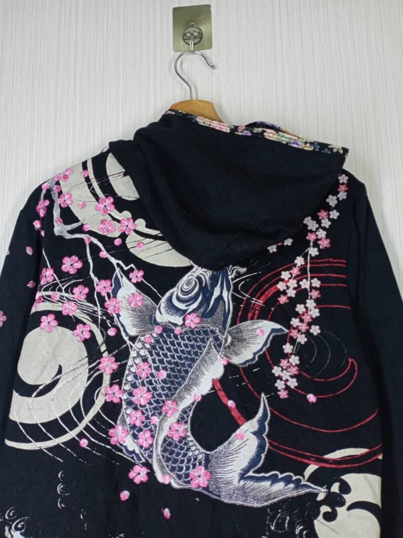 Rare Vintage Sukajan Koi Fish Japanese Souvenir Over Print Hoodie Zip ...
