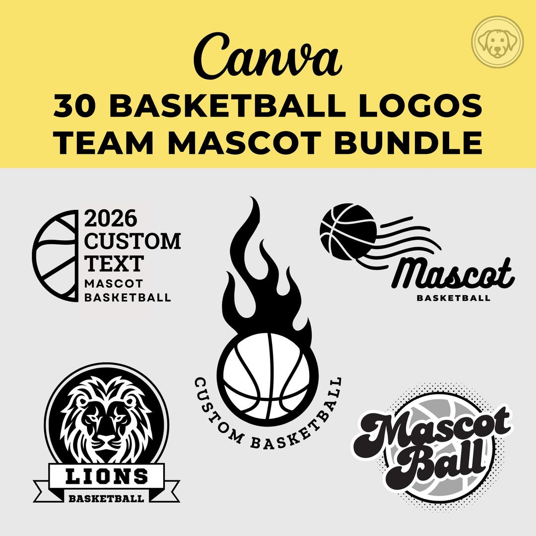 30 Custom Basketball Logos | Team Mascot Bundle | Canva Basketball T ...