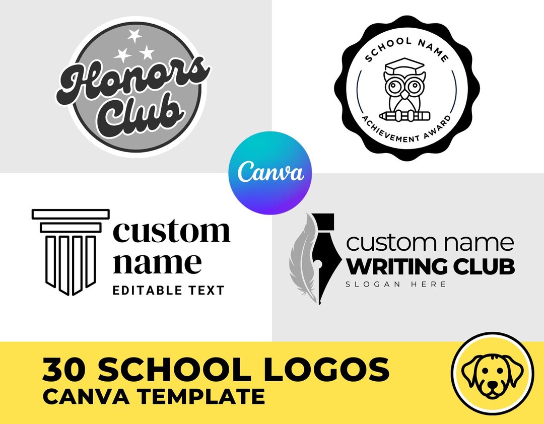 30 Custom School Logos Bundle, Canva Templates, Editable Logos, Canva ...
