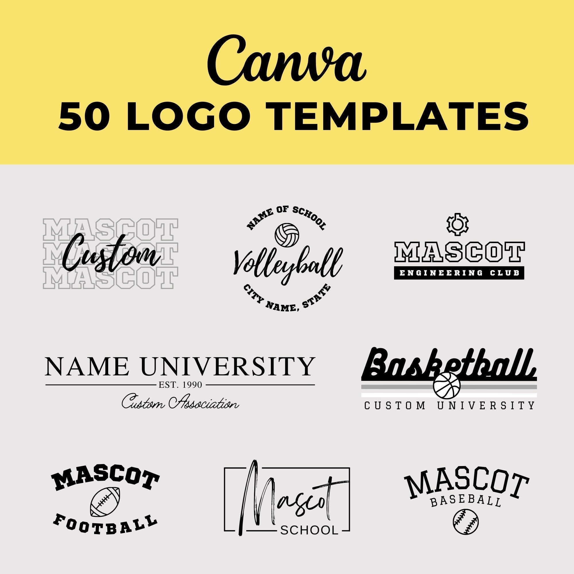 50 Custom Logo Bundle, Canva Templates, Editable Logos, Canva Logo ...