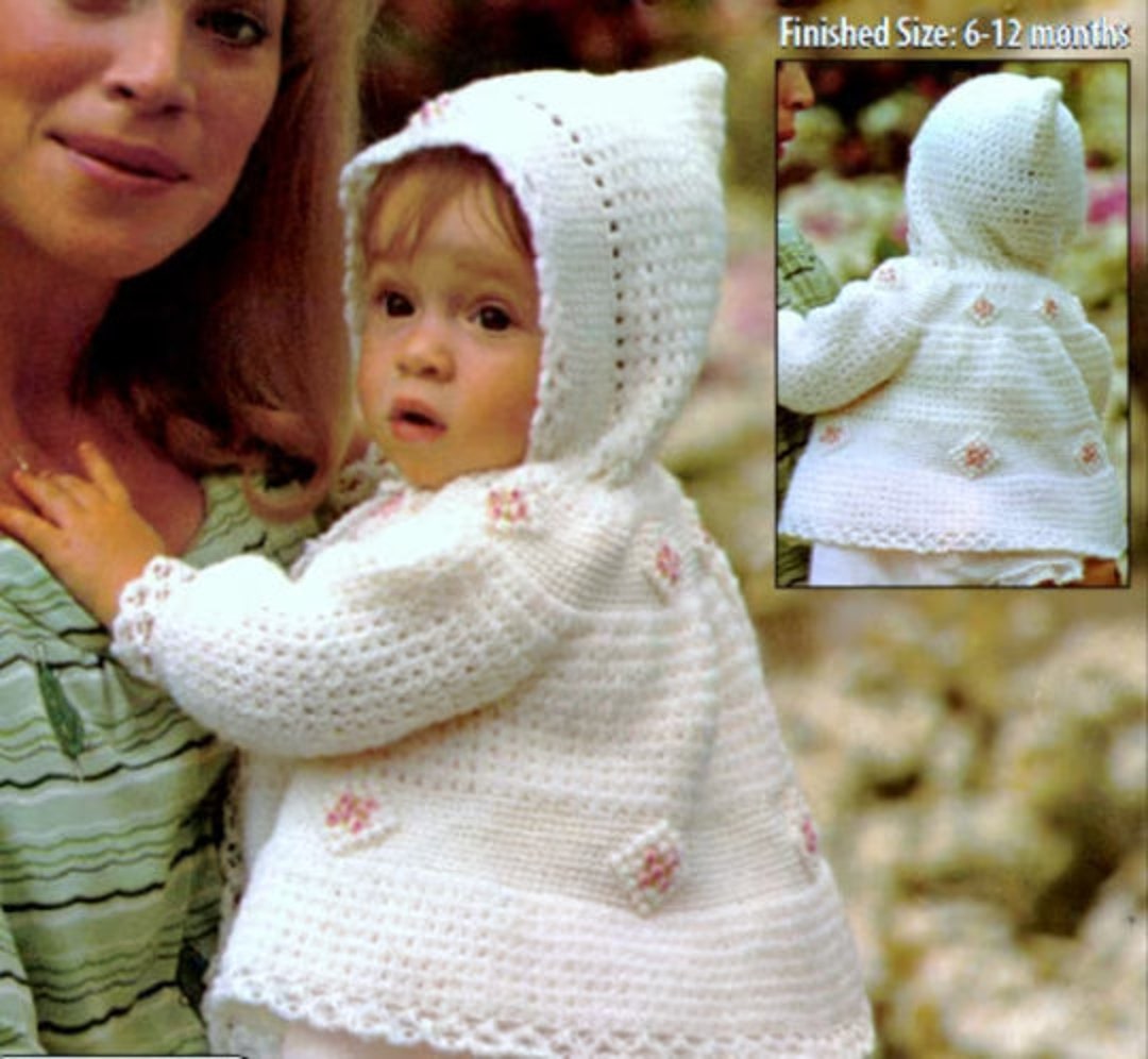 RETIREMENT SALE *** Vintage Crochet Pattern Baby Hooded Jacket Diamond ...