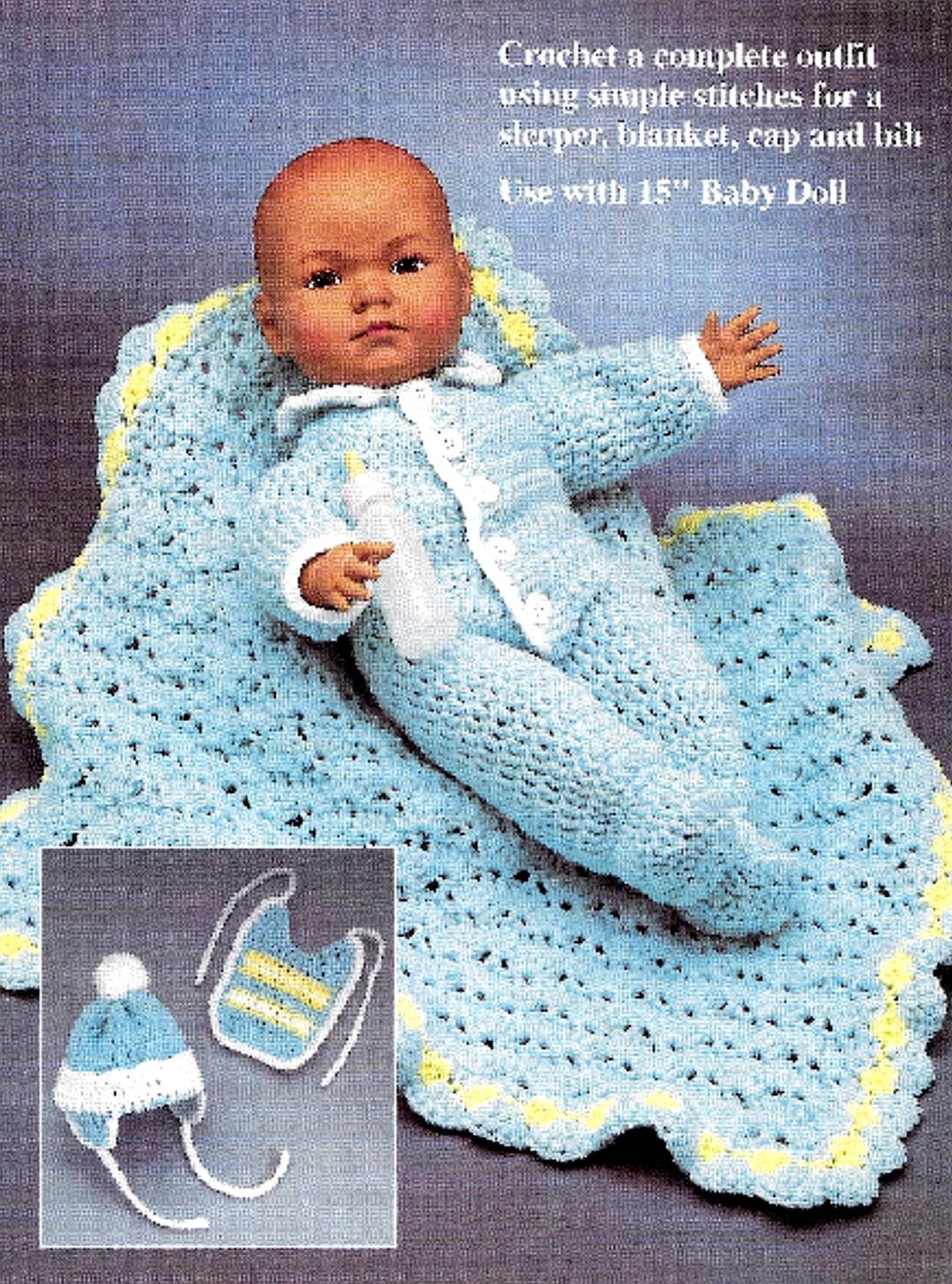 ENGLISH Vintage Crochet Pattern PDF Baby Doll Layette Sleepsuit Blanket ...