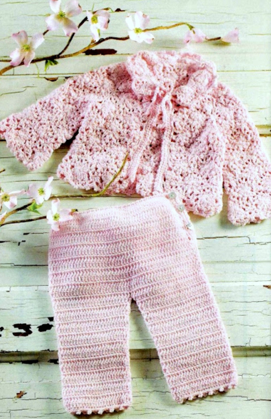 ENGLISH Vintage Crochet Pattern Booklet Baby Pram or Matinee Set Jacket ...