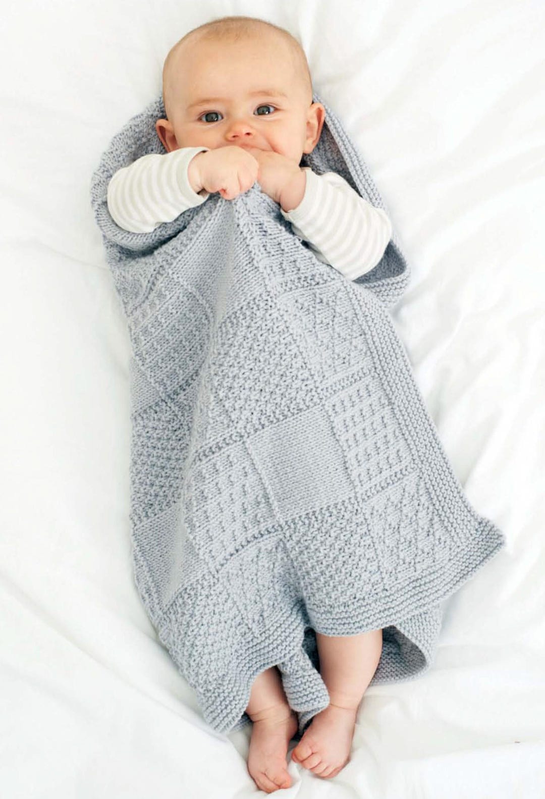 Vintage Knitting Pattern PDF Textured Patchwork Effect Baby Blanket Cot ...