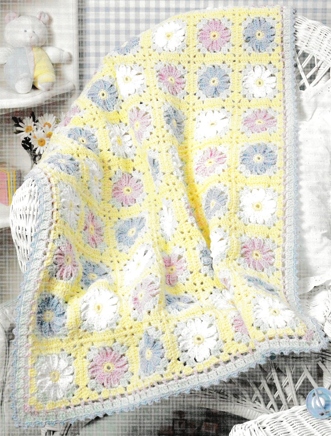 Vintage Crochet Pattern Baby Daisy Afghan Granny Square | Etsy