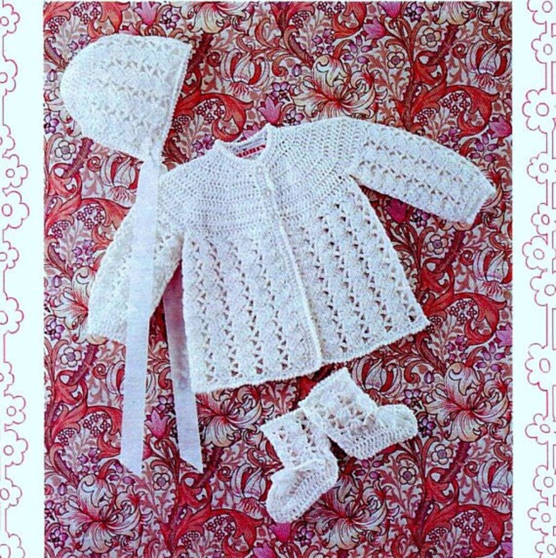 ENGLISH Vintage Crochet Pattern Matinee Set Baby Coat Hat and Bootees ...
