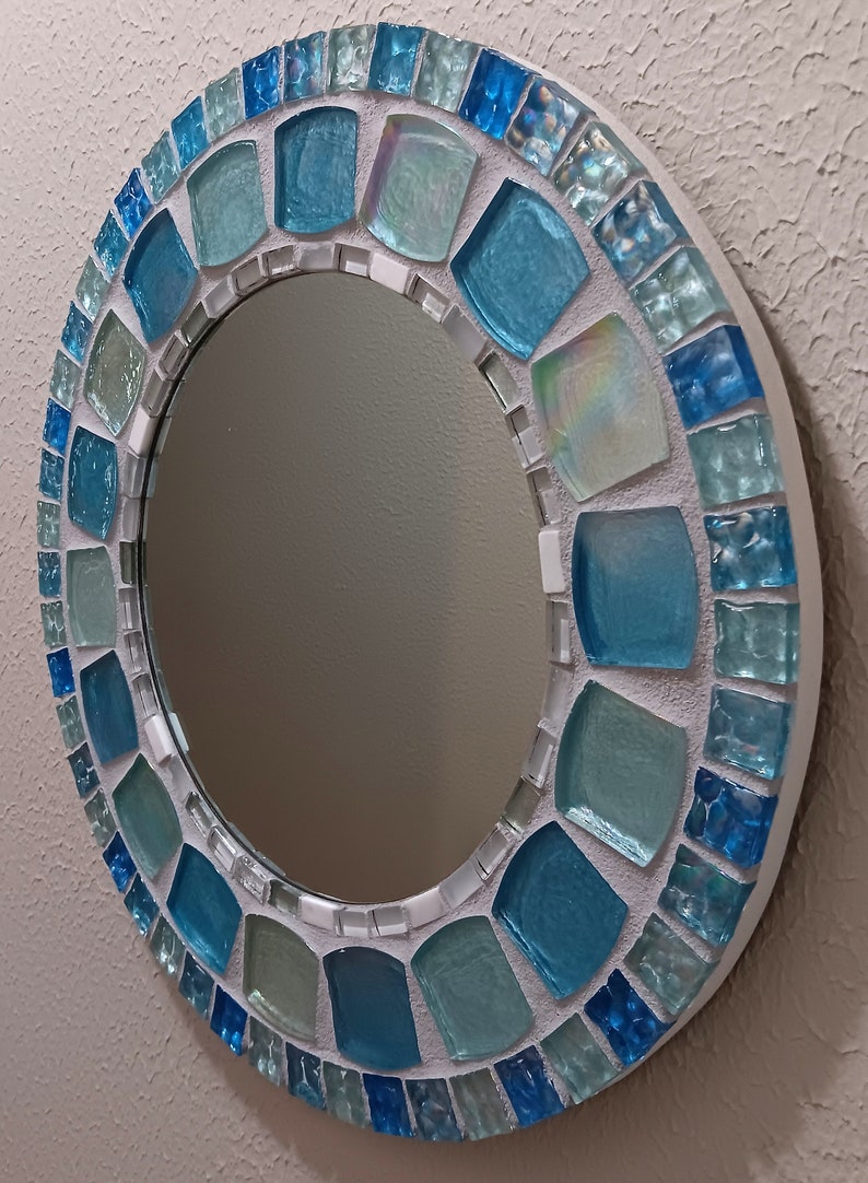 Round Mirror With Sea Color Sparkle - Etsy