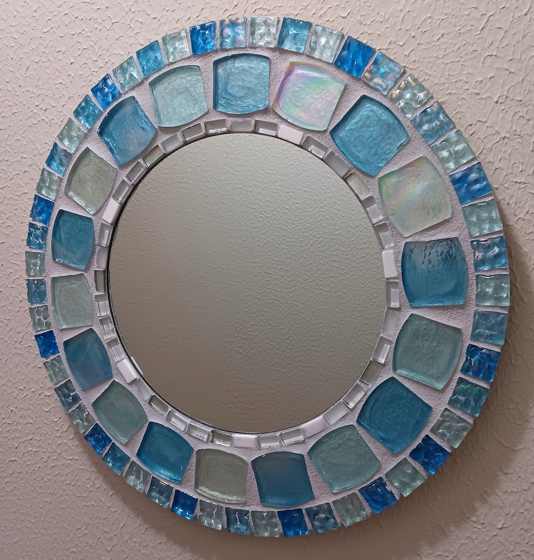 Round Mirror With Sea Color Sparkle - Etsy
