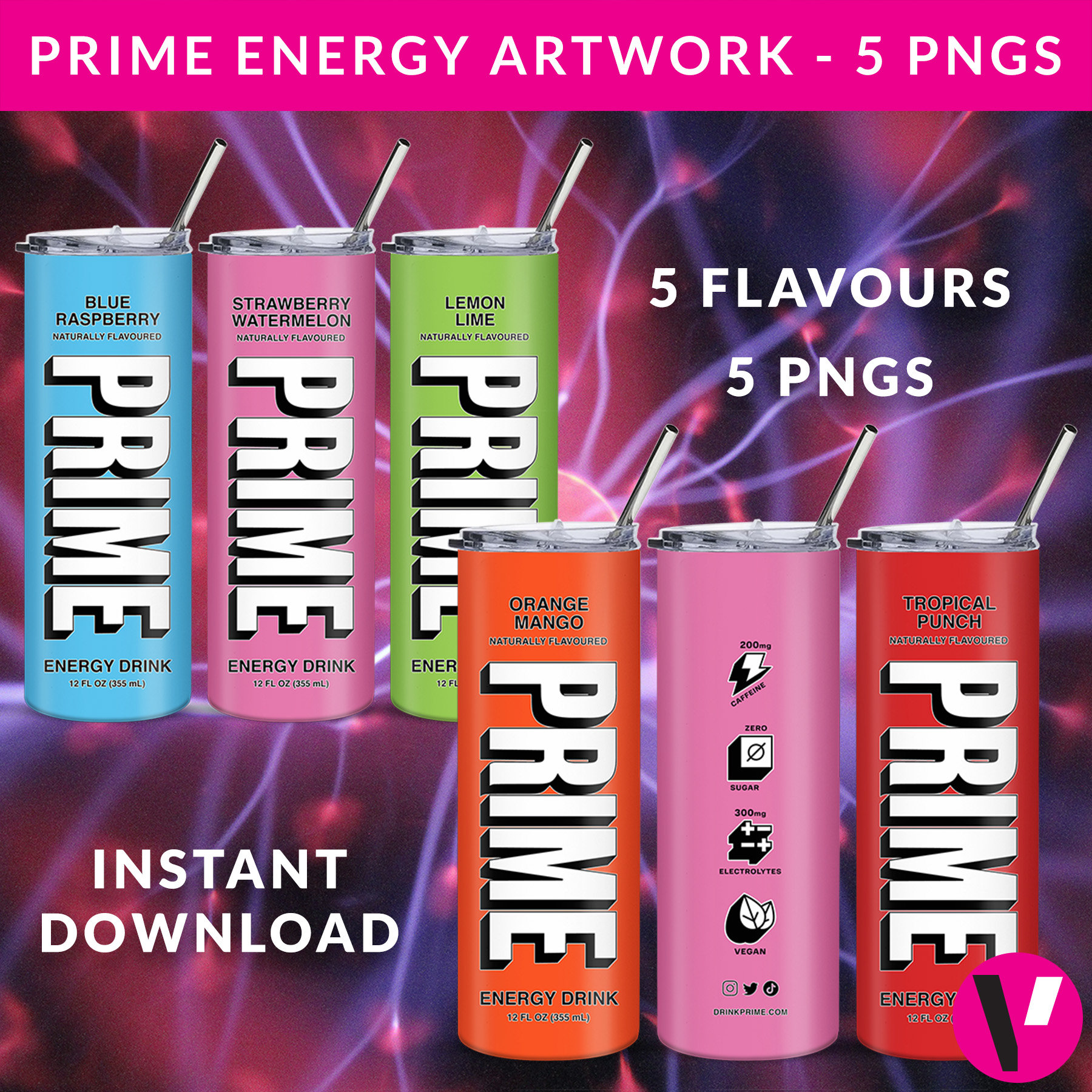 Prime Energy Tumbler Design Bundle, 20oz Skinny Tumbler Wrap, PNG ...