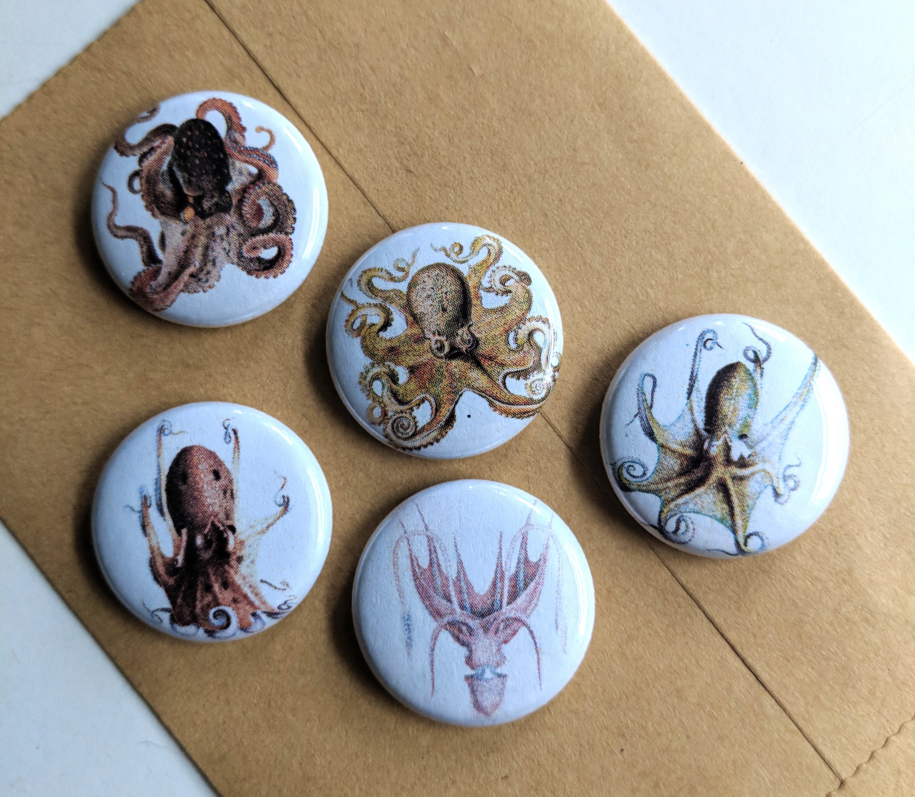 5 Octopus 1 Buttons/badges/pins - Etsy
