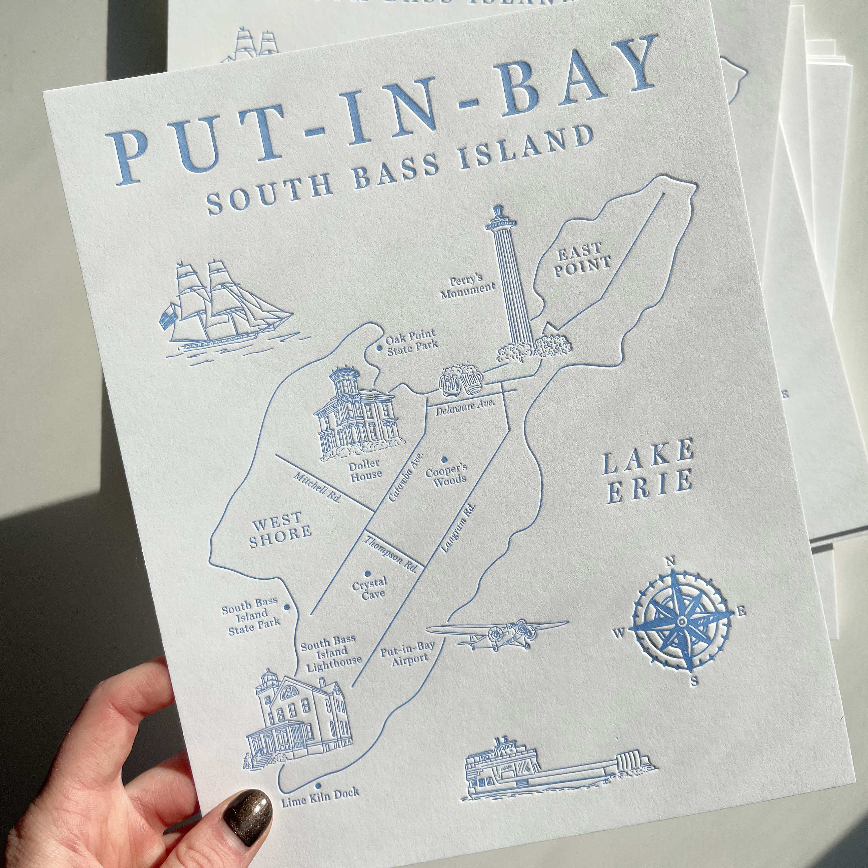 Put-in-bay Letterpress Map Print - Etsy