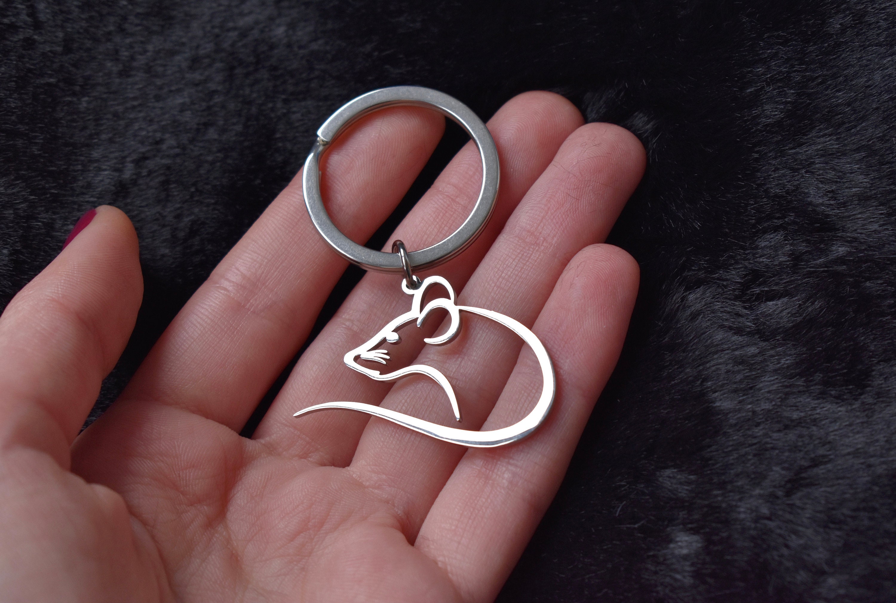 Stainless Steel Keychain Metal Rat Keychain Animal Keychain | Etsy