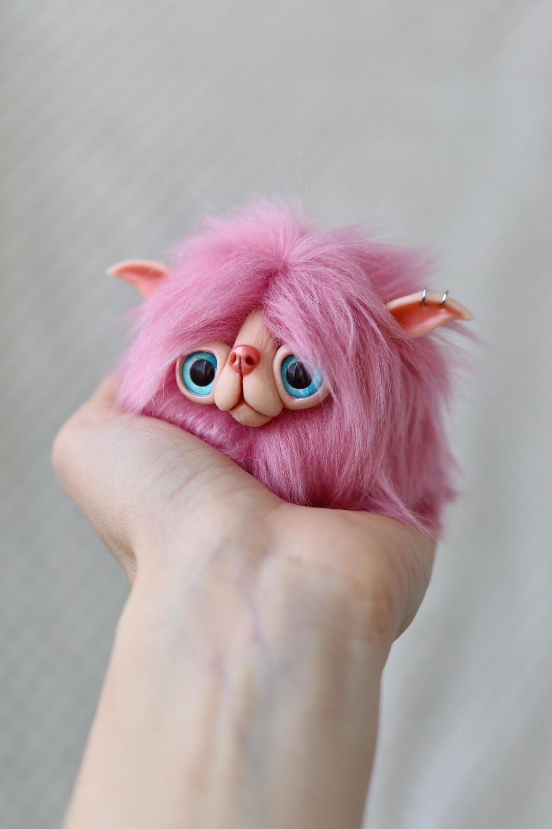 BUBBLEGUM TROLL - Pink Furball, Plush Troll, Mixed Media Figurine ...